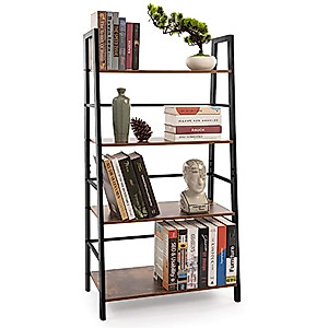 Oapety Bookshelf, 4-Tier Ladder Shelf Bookcase, Industrial Standing Shelf Storage Rack Storage Organizer Plant Stand, Open Display Shelves for Living Room, Kitchen, Bedroom, Home Office, Balcony…88