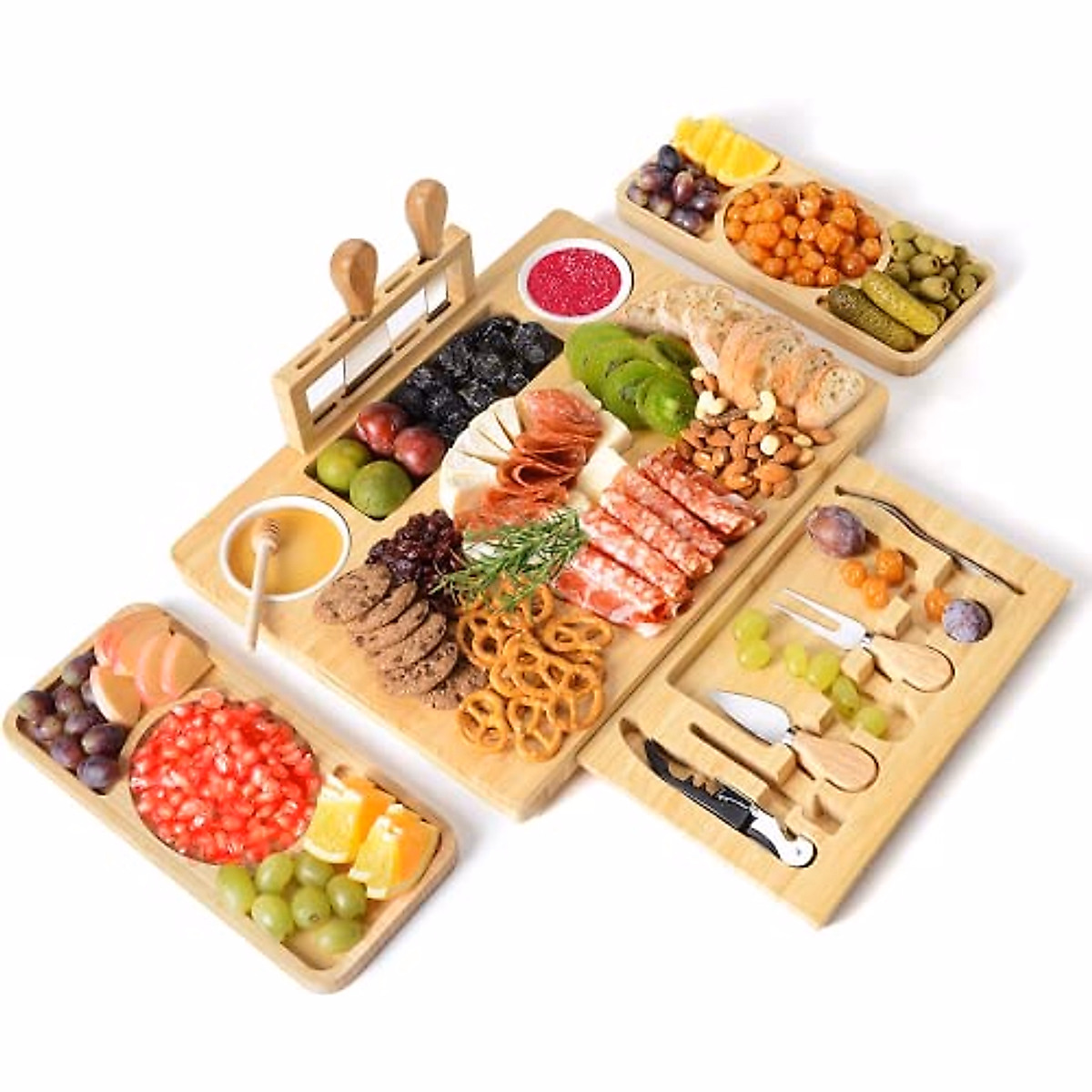 ROCIRLAB Bamboo Charcuterie Boards (25"×12"×1.3") and Knife Set for Outdoor & Kitchen, Unique Women Gifts for Christmas, Wedding, Thanksgiving, Anniversary, House Warming Gifts New Home…