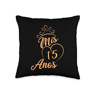 Quinceanera 15th Birthday Apparel Quinceanera Mis 15 Anos 15th Quince Birthday Throw Pillow, 16x16, Multicolor