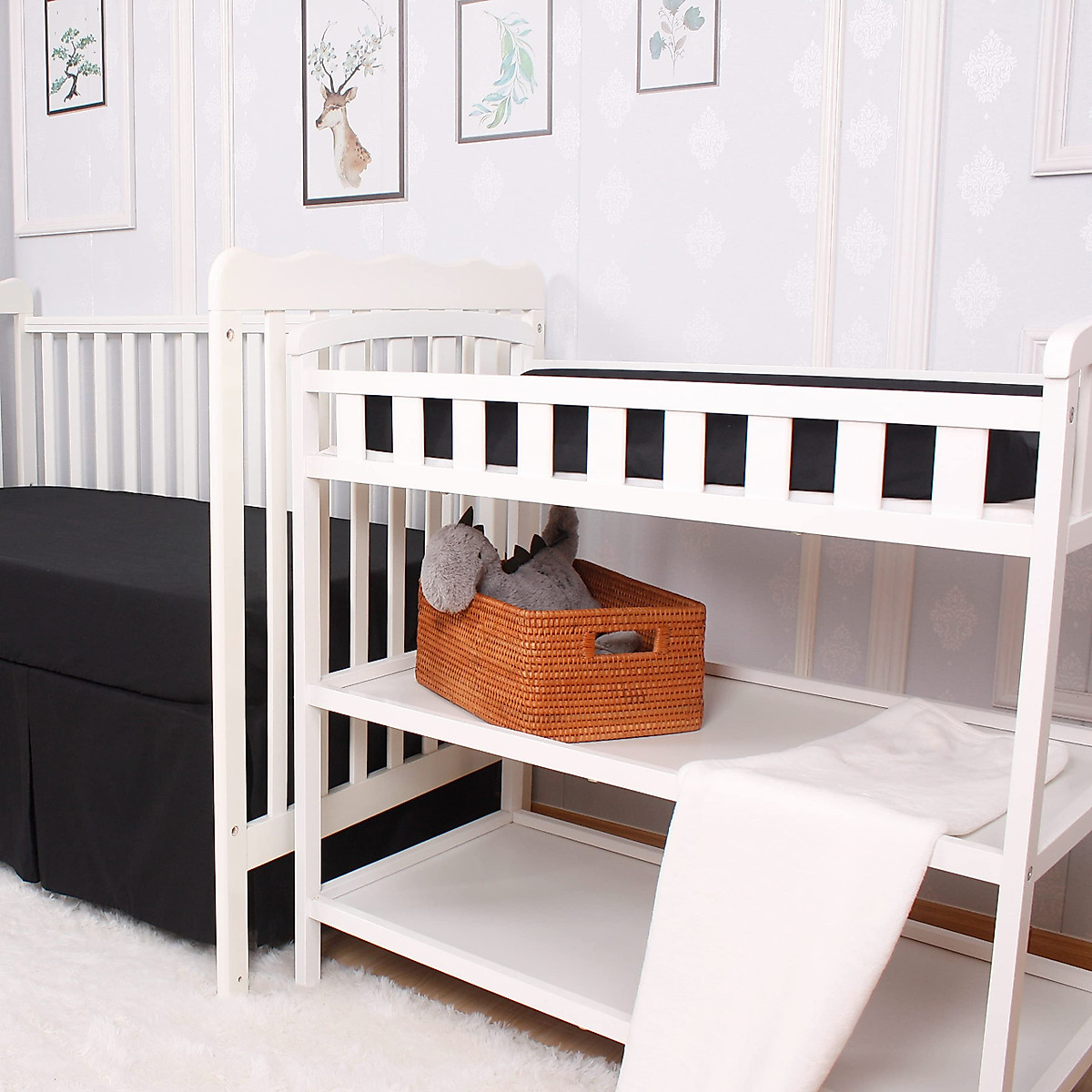 CaSaJa Black Diaper Changing Pad Cover with Strap Holes Set of 3, Snug Fit 4-Sided Contoured Changing Table Pad 16x31 16x32, Fitted Change Pad Sheet for Baby Boy, 100% Silky Soft Microfiber