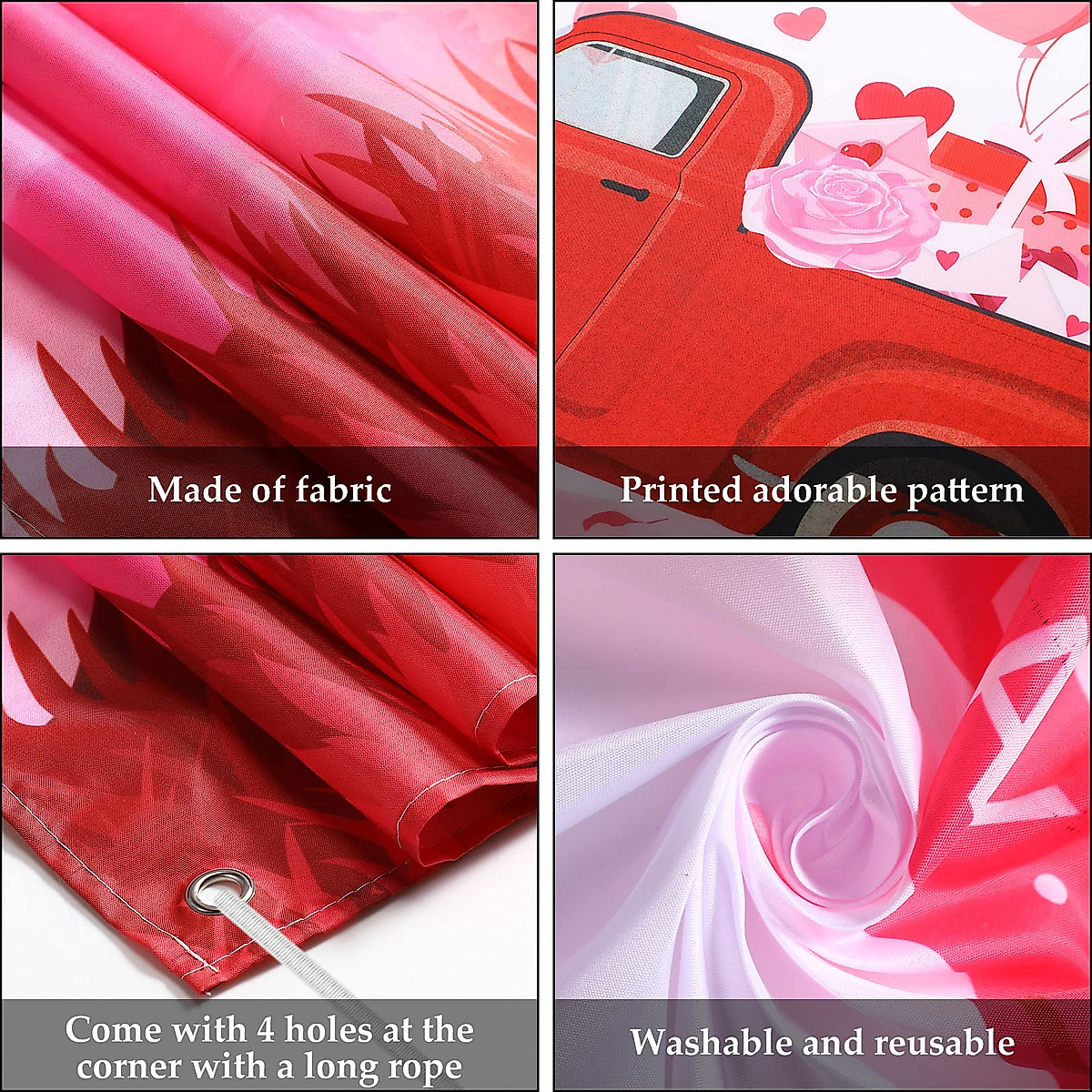 Valentine's Day Backdrop Valentine Backdrop Background for Photography Happy Valentine's Day Backdrop Banner Photo Booth Props Red Heart Backdrop for Mother's Valentine's Day Decoration (Truck)