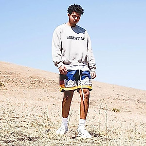 BOOMLEMON Men's Basketball Shorts Hip Hop Workout Athletic Shorts Mesh Print Running Short Pants(Blue XL)