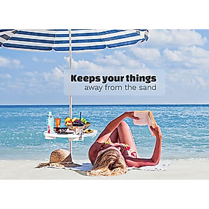 Skywin Umbrella Tray - 19" Beach Umbrella Table Tray with Compartments for Cups and Snacks Great for Beaches, Gardens, Yards, Patios - Universal Pole Fit (Large, White)