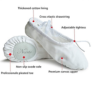 Nexete Ballet Dance Yoga Gymnastics Split-Sole Canvas Adult Shoes Slipper (8.5, White)