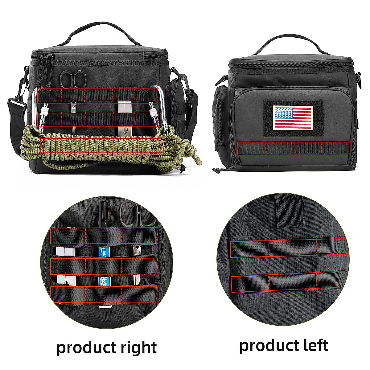 UMUFUKA Lunch Box for Men, Tactical Lunch Cooler Tote,Insulated Lunch Bag Adult, With Detachable MOLLE Water Bottle Pouch, Men Leakproof Lunch Bag for Work Picnic (Black)