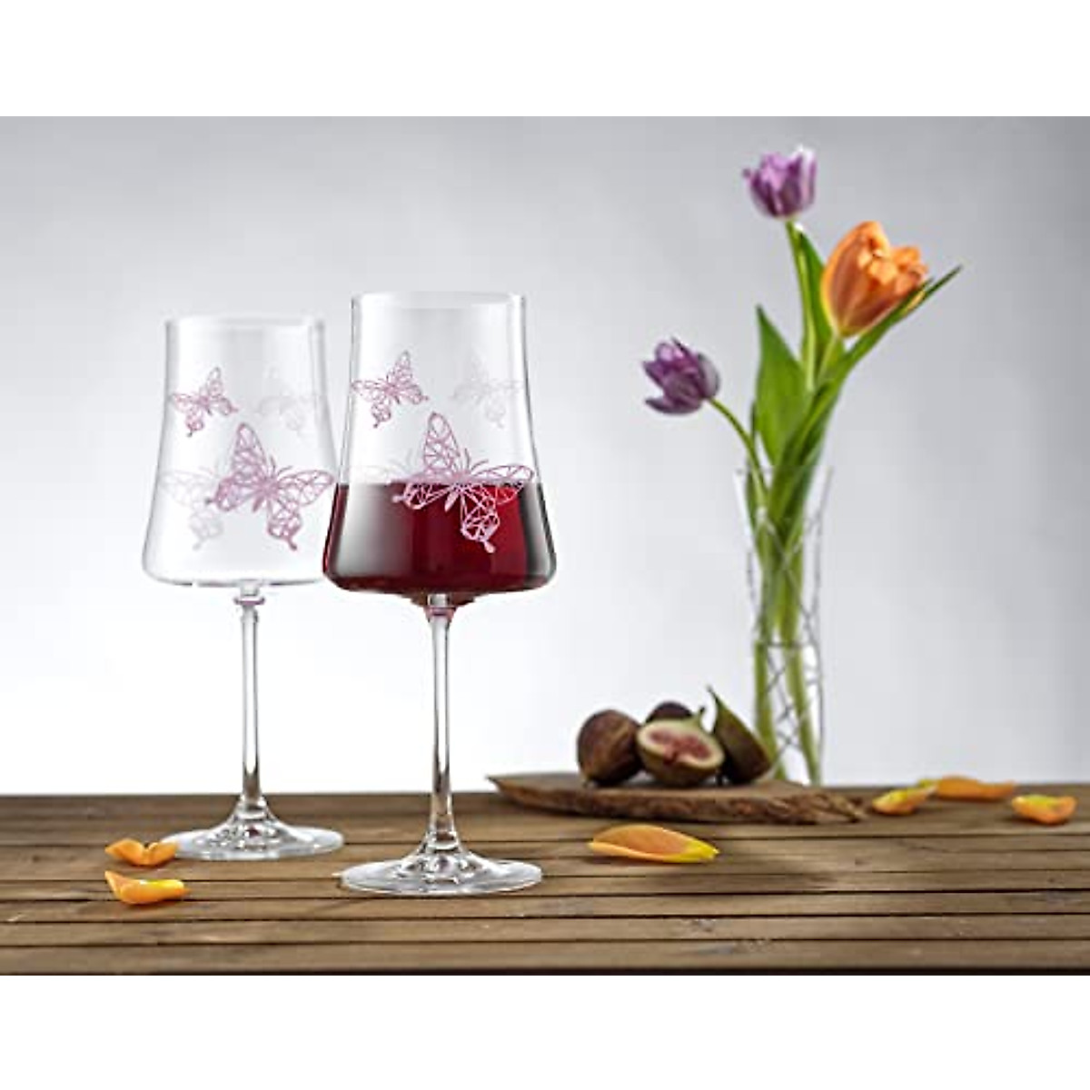 JoyJolt Meadow Butterfly Red Wine Glasses – Premium Red Wine Glasses Set of 2 – Exquisite Pink Butterfly Crystal Wine Glasses – 21oz Long Stem Unique Wine Glasses – Made in Europe