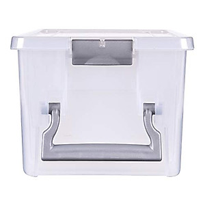 AB Designs 6925ABD Semi Satchel with Removable Dividers, Stackable Home Storage Organization Container, Clear with Sliver Latches and Handle