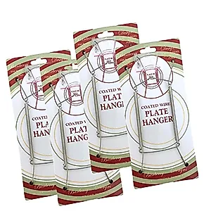 BANBERRY DESIGNS Chrome Vinyl Coated Plate Hanger 8 to 10 Inch - Set of 4 Pcs - Clear Vinyl Sleeves Protect The Plate - Hook and Nail Included