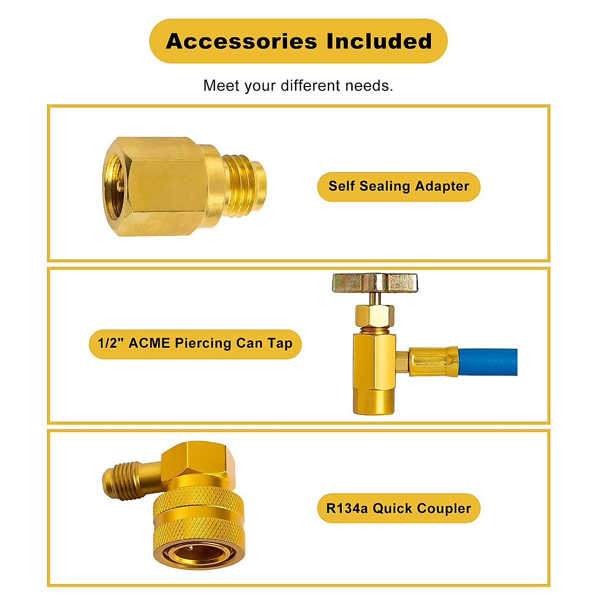 Belleone R134a Refrigerant Recharge Kit, AC Recharge Hose Kit with Gauge, R134a Freon Can Tap Recharging Hose with Detachable R134a Quick Coupler, R134a Self-Sealing Adapter for AC Refrigerant System