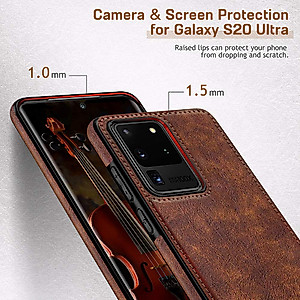 LOHASIC for Samsung Galaxy S20 Ultra Case, Premium Leather Luxury PU Non-Slip Grip Defender Bumper Shockproof Full Body Protective Cover Phone Cases for Galaxy S20 Ultra (2020) 6.9 inch - Brown