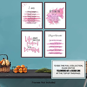 Yellowbird Art & Design Inspirational Quotes Wall Decor - Pink Motivational poster Set - Positive Affirmations Wall Art - Encouraging Gift for Women Girls - I Am - Inspiring Wall Art - UNFRAMED 8x10