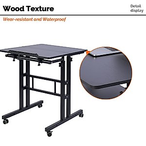 AIZ Mobile Standing Desk, Adjustable Computer Desk Rolling Laptop Desk Cart on Wheels Home Office Computer Workstation, Portable Laptop Stand Tall Table for Standing or Sitting, Black Willow