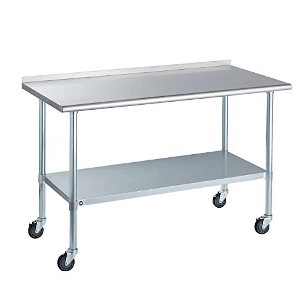 Stainless Steel Table for Prep & Work with Caster & Backsplash 30x60 Inches, NSF Metal Commercial Kitchen Heavy Duty Table with Adjustable Under Shelf and Table Foot for Restaurant, Home and Hotel
