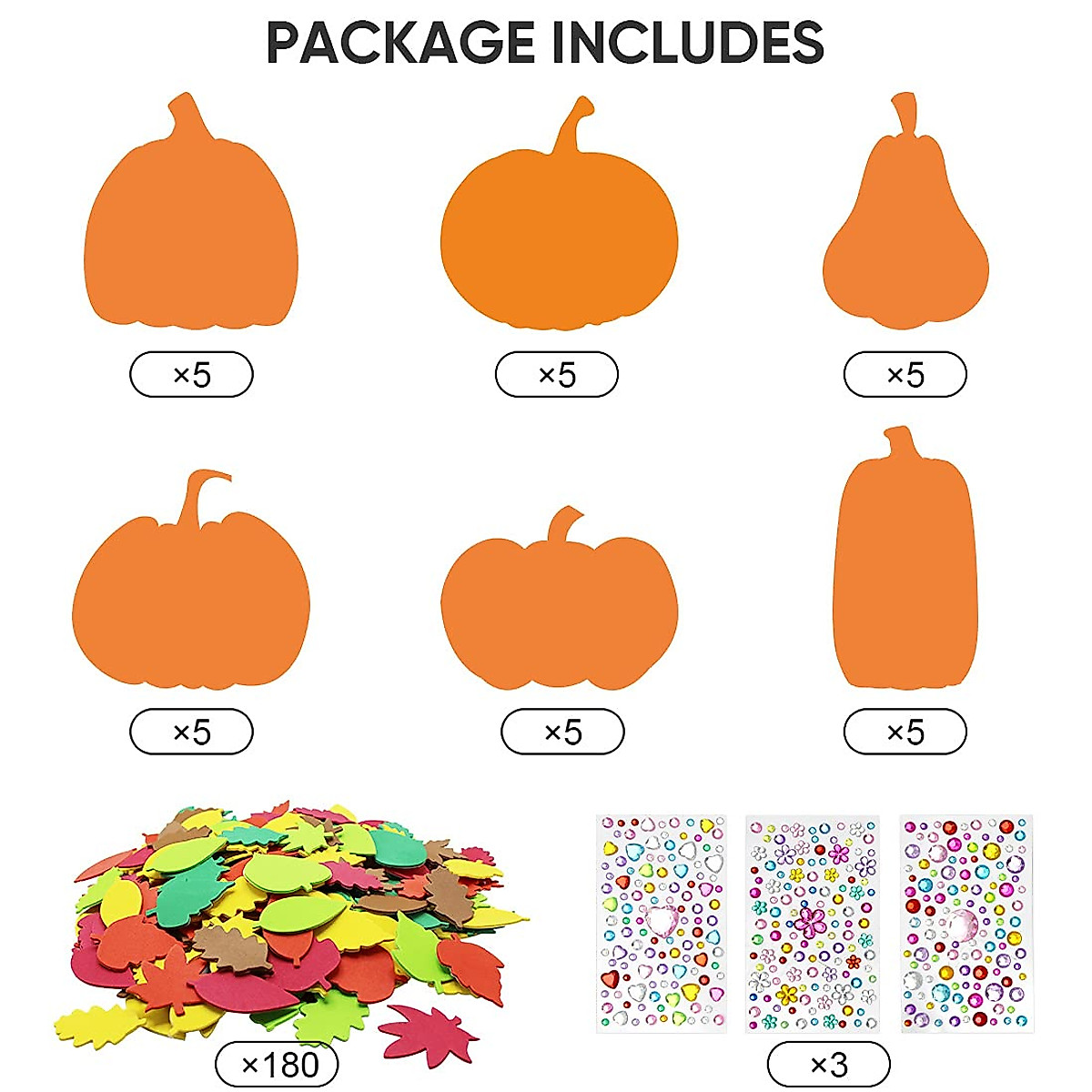 Hifunwu 30Pcs Halloween Foam Pumpkin Craft Kit Decorations with Foam Fall Maple Leaves Rhinestone Stickers for Halloween Thanksgiving Kids Art Crafts Decorations