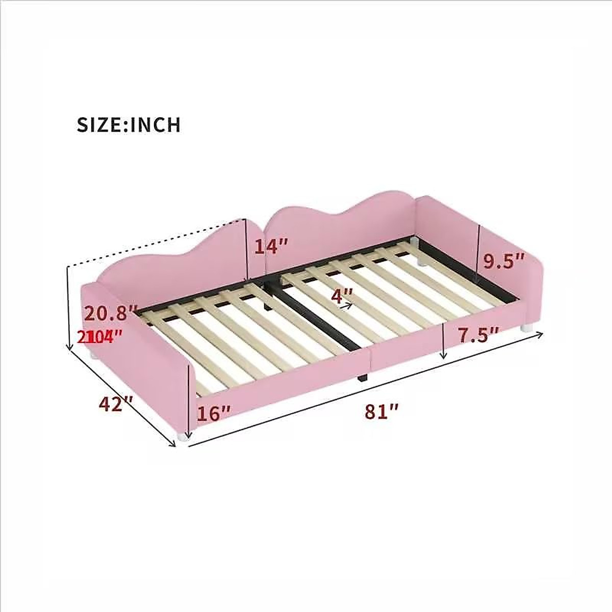 HRVEOCEI Sherpa Upholstered Daybed, Twin Size Day Bed Frame for Kids Girls Boys,Low Profile, Soft Armrest, Cloud-Shaped Backrest (Pink, Twin)