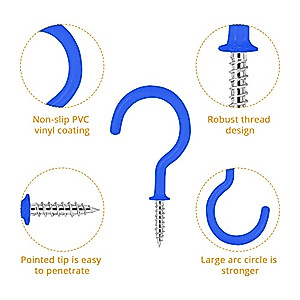 MJIYA 12 PCS Vinyl Coated Ceiling Hooks Question Mark Shape Hook Heavy Duty Screw Cup Hook for Bathroom Kitchen Wall Ceiling Hanging (Blue, 2 Inch)