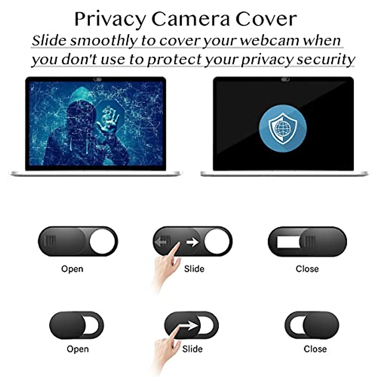 FMDAN Webcam Cover, 6 Pack Laptop Camera Cover, Ultra Thin Privacy Camera Cover Slide for MacBook Pro, iMac, Laptop, Desktop, PC, Tablet, iPad Pro, iPhone, Smartphone (Black, 2 Size)