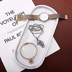 Emibele Bathroom Vanity Tray, 10" Oval Storage Tray for Dresser Toilet Tank Kitchen Sink Countertop Organizer, Resin Jewelry Ring Dish Cosmetic Decor Tray for Perfume Candle Soap Shampoo, Marble White