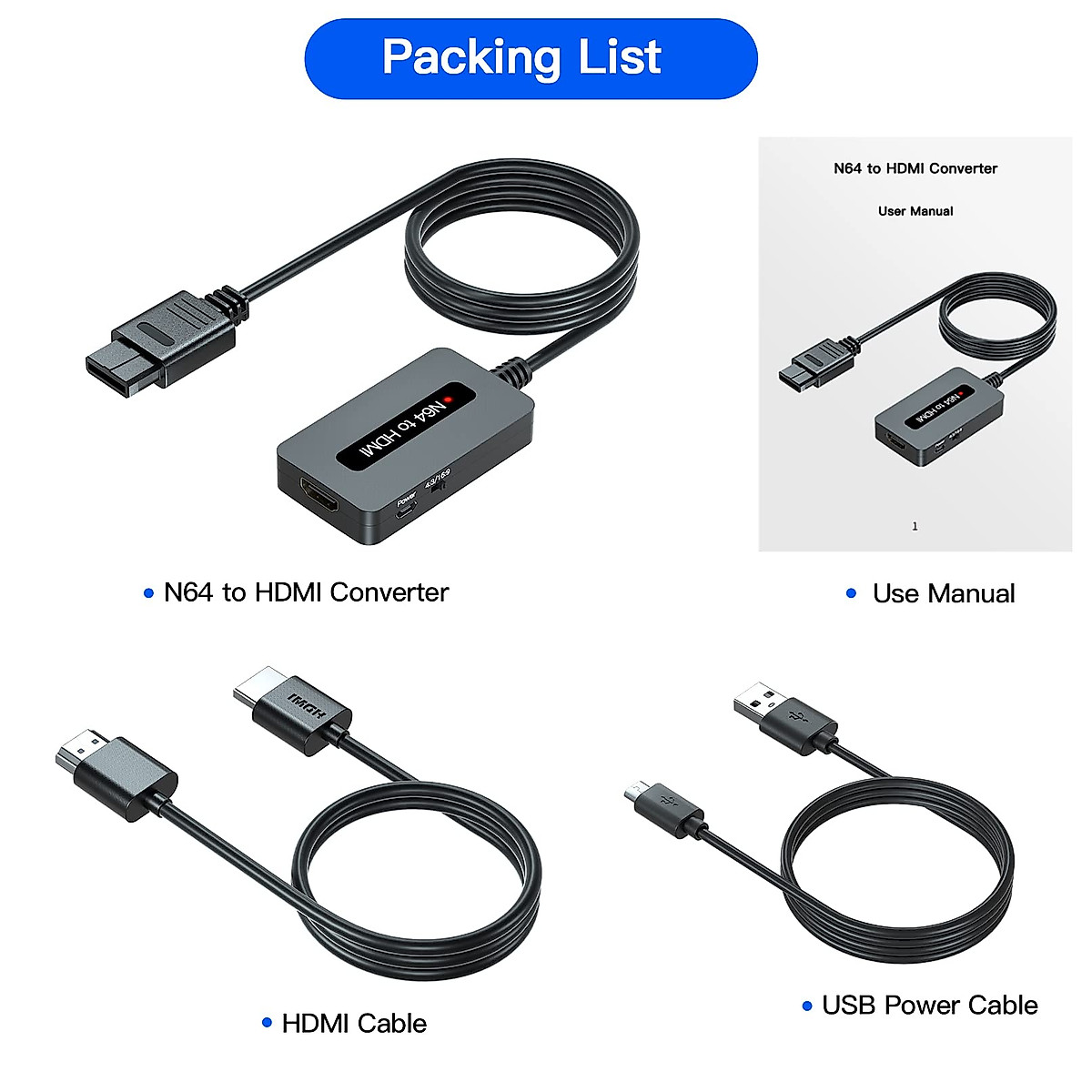 TIXILINBI N64 to HDMI Converter, Support 4 : 3 and 16 : 9 Aspect Ratio Output Switch, Nintendo64 to HDMI Cable Compatible with Nintendo N64/ Super SNES/NGC