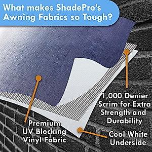 ShadePro - RV Awning Fabric Replacement - Premium Grade Weatherproof Vinyl - Universal Outdoor Canopy for Camper, Trailer, and Motorhome Awnings - Reverse Charcoal Fade - 16' (Fabric 15' 2")