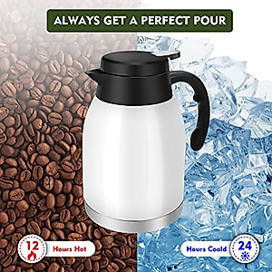 Beyoung Thermal Coffee Carafe, Stainless Steel Thermal Carafe Vacuum Insulated Flask Water Carafe Coffee Pot with LeakProof Lid,54 Oz/1.6L(White)