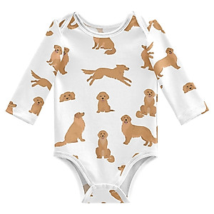 vvfelixl Baby Bodysuits Golden Retriever Dogs Long Sleeve Cotton Baby Clothes For Boys Girls 3-6 Months Goldies Puppy White