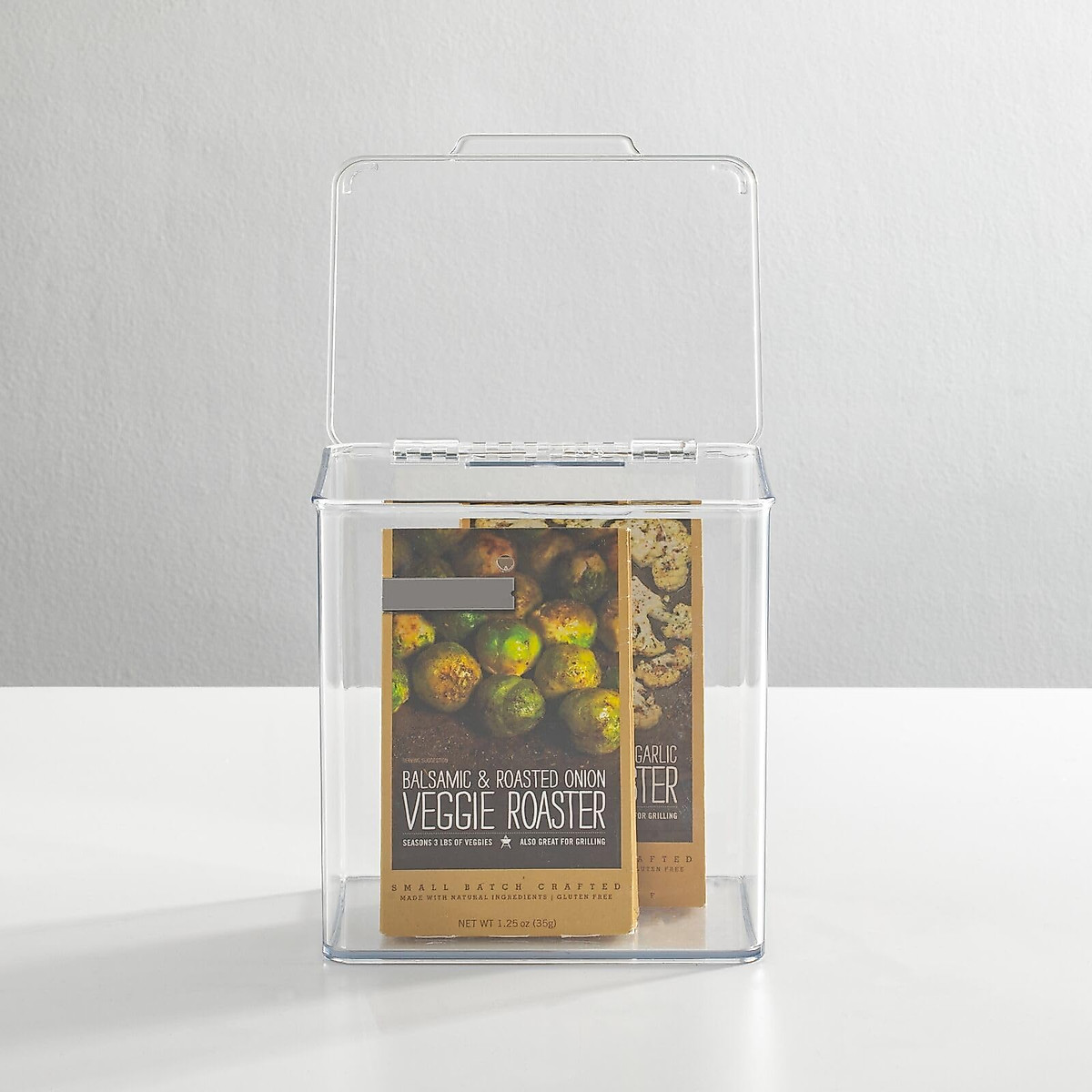 mDesign Plastic Stackable Box Food Storage Container Box with Hinged Lid - for Kitchen, Pantry, Cabinet, Fridge/Freezer - Deep Organizer Box for Snacks, Produce, Pasta - Clear