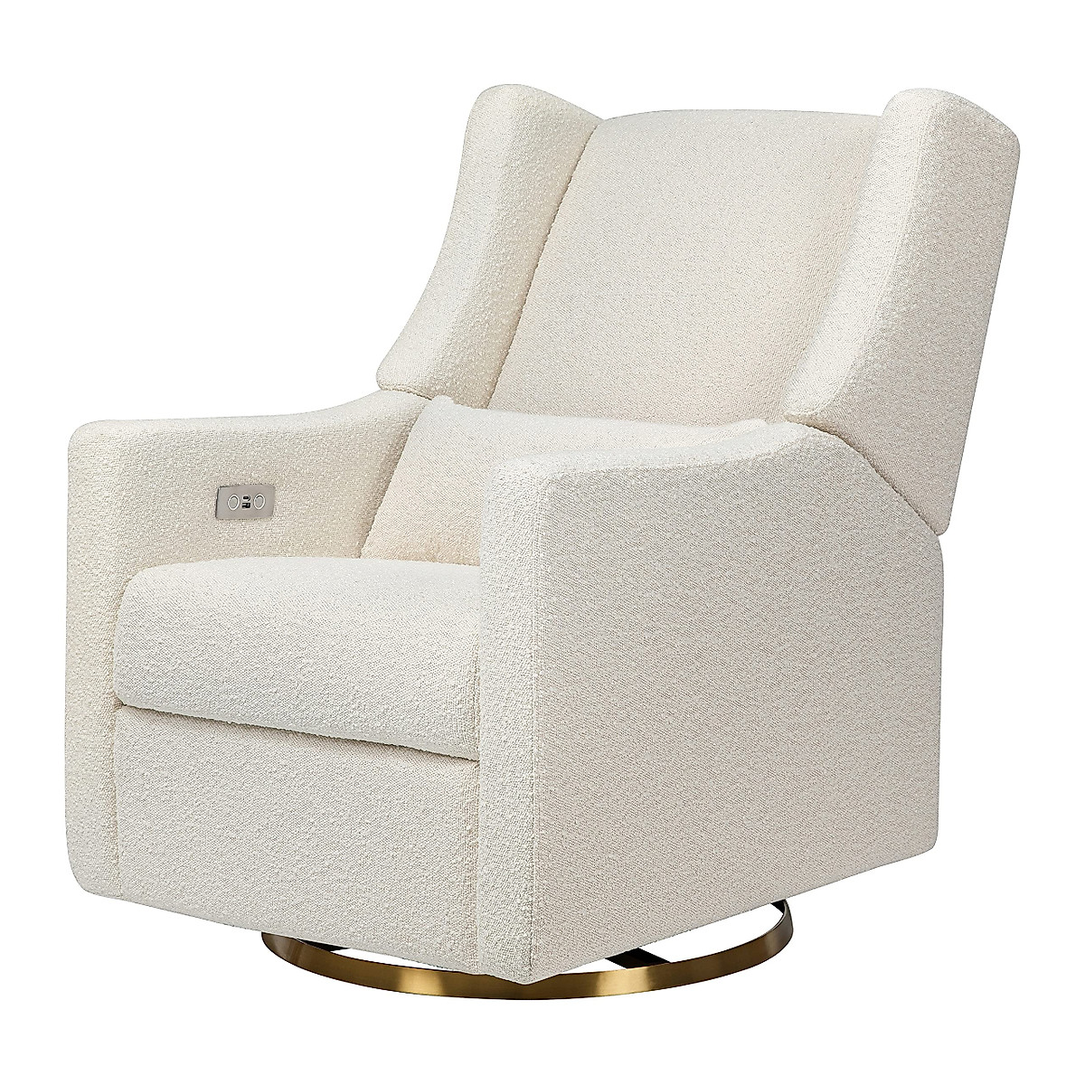 Kiwi Electronic Recliner and Swivel Glider in Boucle with USB port Ivory Boucle with Gold Base