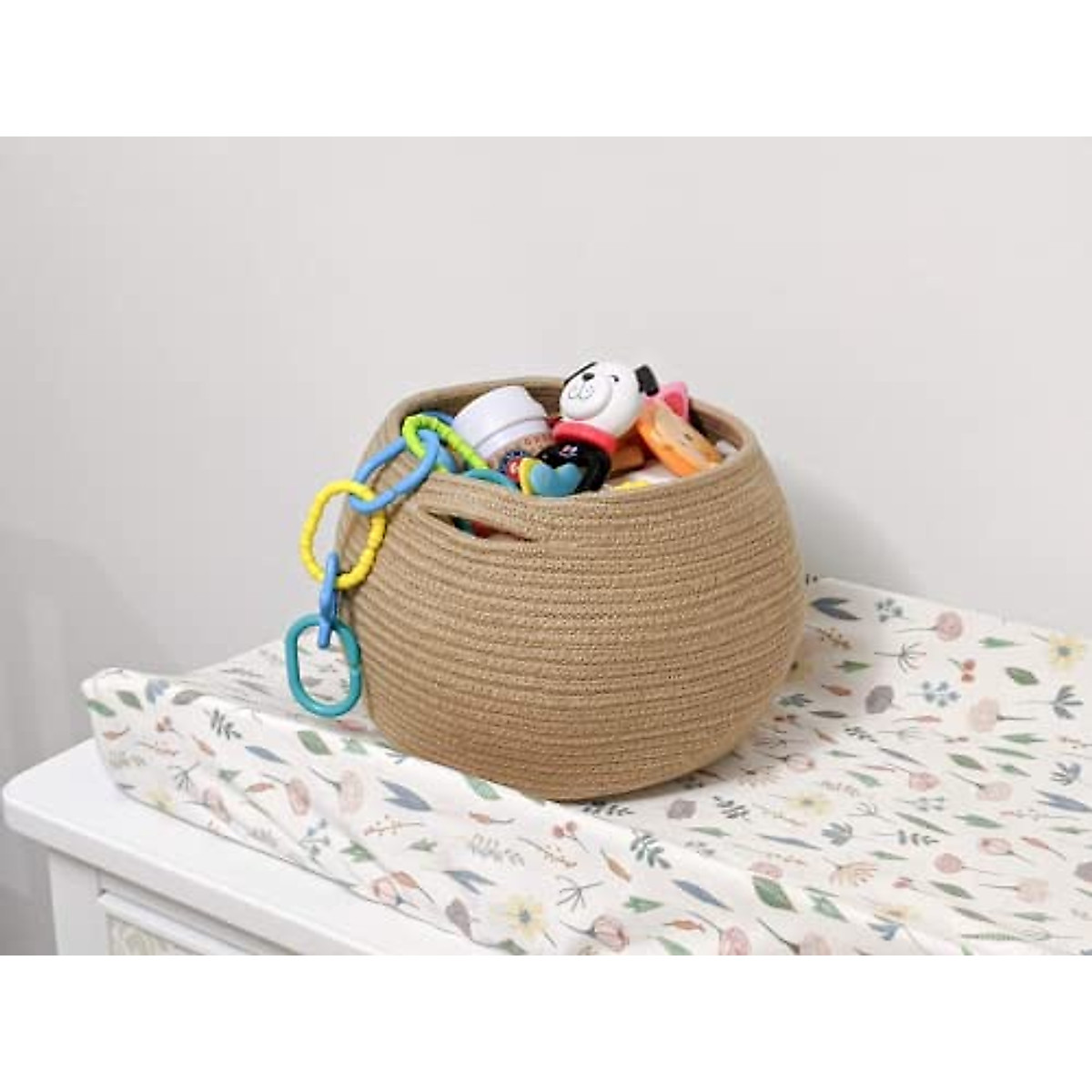 Goodpick Cute Round Basket - Cotton Rope Jute Baskets in Living Room Woven Towel Basket Bedroom Storage Bakset for Children Corner Plant Basket Indoor, Jute, 10"D x 8.3"H