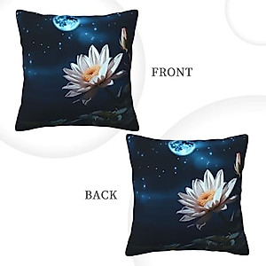 Flower and Moon Print Throw Pillow Cover Corduroy Soft Pillowcase with Hidden Zipper Decorative Cushion Covers for Sofa Living Room Home Decors 16"X16"