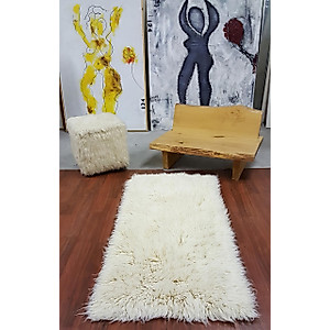 Stylish 2x5 Flokati Rug - Runner | Soft and Fluffy 3” Pile | Premium 2000gsm Weight |100% Wool | Authentic Greek flokati | Off White Wool Rug | Great Gift Idea., NAT2k
