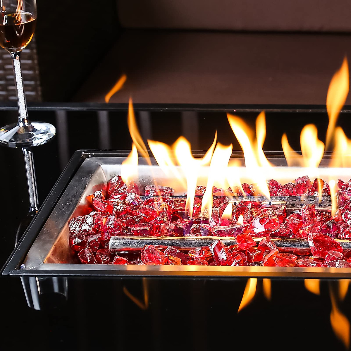 GRISUN Fire Glass for Fire Pit, 1/2 Inch Mix 20 Pounds High Luster Reflective Tempered Glass Rocks for Natural or Propane Fireplace, Safe for Outdoors and Indoors Firepit Glass