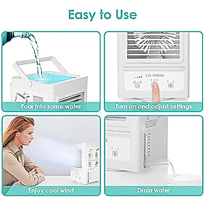 Portable Air Conditioner, 5000mAh Rechargeable Battery AC, 120° Oscillation 700ml Water Tank with 3 Wind Speeds, Perfect for Bedroom, Home, Office, Camping, Travel