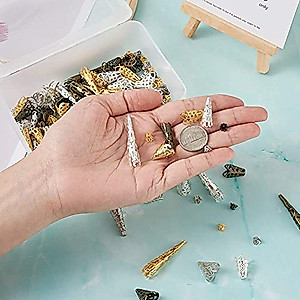 450pcs/Box 5 Styles Tibetan Iron Long Filigree Flower Spacer Bead Caps Metal Cones Bead End Caps Mixed Colors for Jewelry Making Hole: 1-2mm