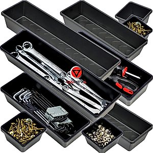 ONREVA Tool Box Organizer Tray Divider Set, Extra Large Toolbox Trays, Tool Box Organizers and Storage Kit, Rolling Tool Chest Drawer Bins, Hardware Screwdrivers Pliers Organization, 6pcs