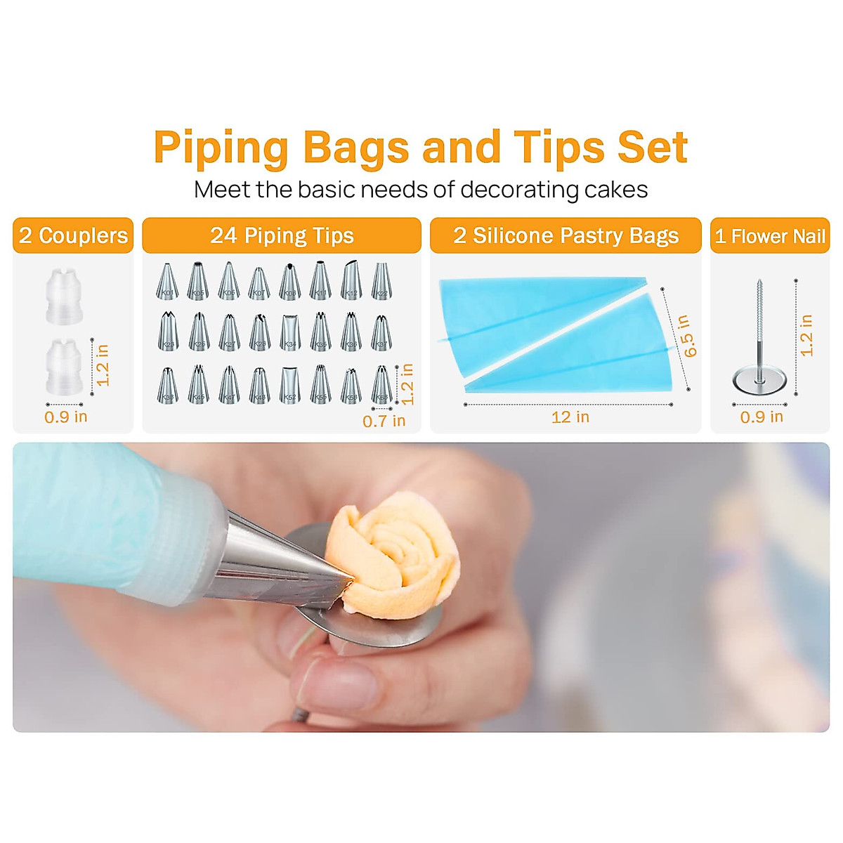 Kootek Aluminium Cake Turntable, 12 Inch Rotating Cake Stand, 35 pcs Cake Decorating Kit Supplies with 24 Numbered Icing Piping Tips, 2 Frosting Spatula, Pastry Bags and Other Baking Tools