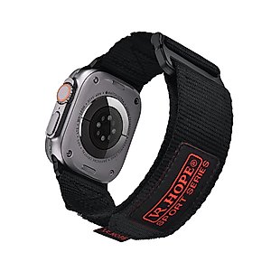 V.R.HOPE Ultra Wide Watch Band Compatible with Apple Watch 49mm 45mm 44mm 42mm for Men, Nylon Sport Adjustable Strap Military Tactical Style for iWatch Ultra Series 8 7 6 5 4 3 2 1 SE (Black)