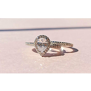 Classic Bridal Ring Set 0.75 Ct Pear Cut Teardrop Halo Ring Eternity Infinity Band Size 4-9 Half Sizes (Silver, 5.5)