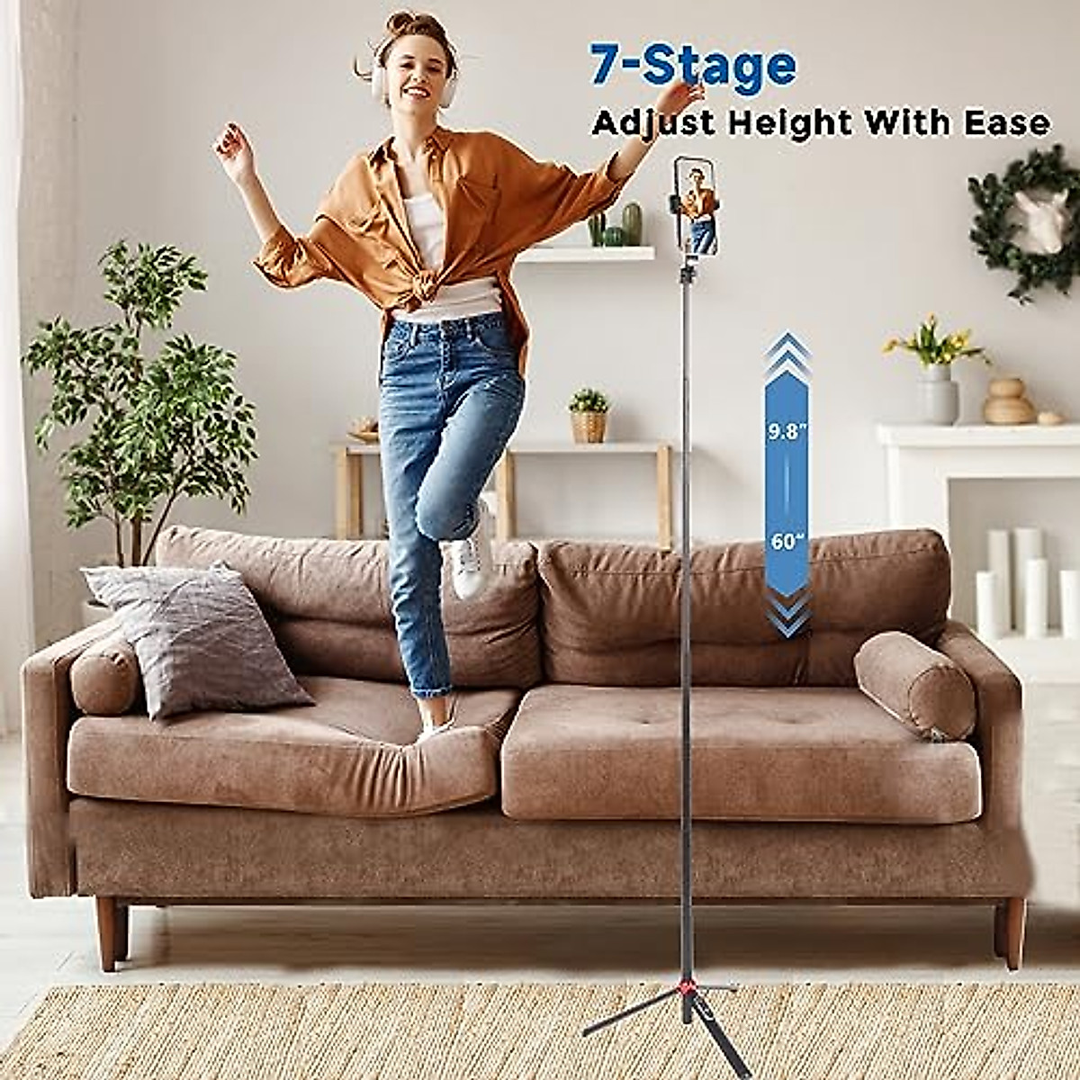 60" Phone Tripod, Selfie Stick Tripod with Remote Extendable All-in-1 Travel Light Phone Tripod Stand, Portable Camera Tripod Compatible with iPhone Android Camera GoPro