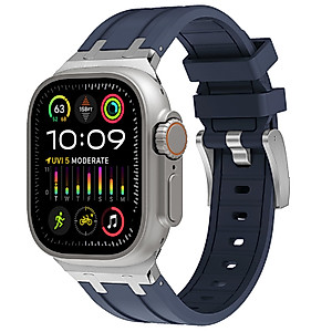 NewWays for Apple Watch Ultra 2 Band 49mm 45mm 44mm 42mm for Men, AP Wide Sport Liquid Silicone Rubber Band with Stainless Steel Adapter for Apple Watch Band for iWatch Series 8 7 6 5 SE Ultra Luxury