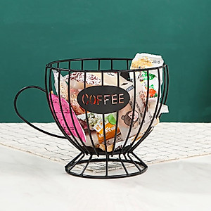 Agirlvct Coffee Pod Holder,Large K-Cup & Nespresso Capsule Organizer, Coffee Capsule Basket, Metal Coffee Bar Organizer for Kitchen Dinning Room Office Home Cafe Hotel (Black-Tea Cup )