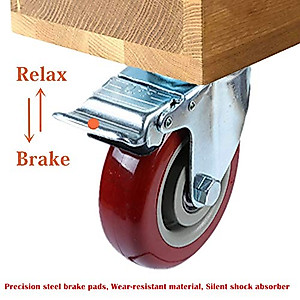 ABSLIMUS 4 inch Heavy Duty Casters Load 2400lbs, Lockable Bearing Plate Caster Wheels with Brakes, 360-degree Swivel Casters for Furniture and Workbench Cart, Set of 4 (Free Screws and a Spanner)