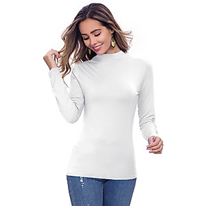 VOBCTY White Turtleneck Women Casual Long Sleeve Lightweight Slim Fitted Based Layer Shirts White X-Large
