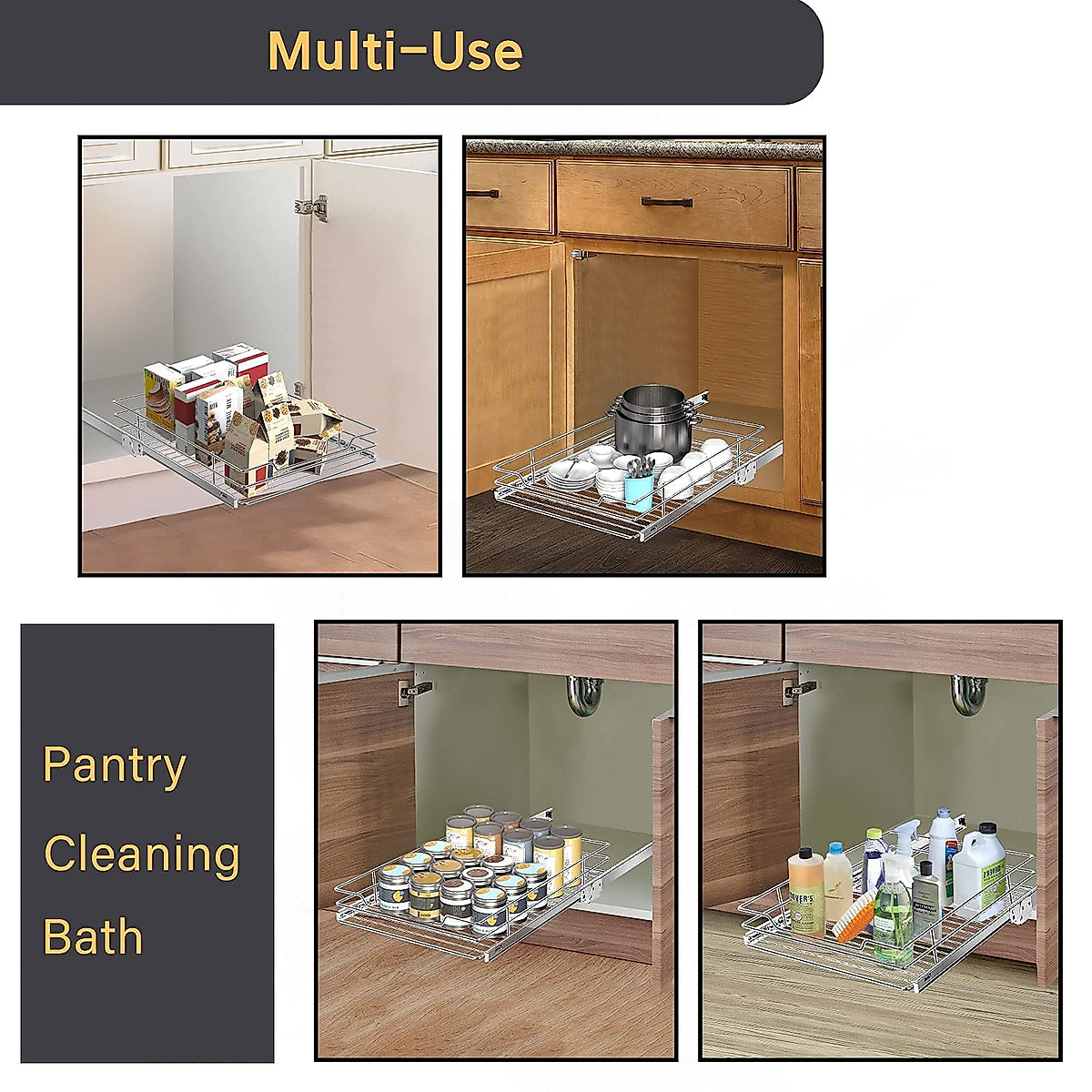 AHNR Pull Out Cabinet Organizer, Heavy Duty Cabinet Pull Out Shelves, Slide Out Cabinet Organizer Storage for Home, Pull Out Drawers for Kitchen Cabinets,12.4" W x 16.5" D