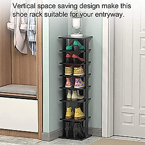 Squareful 7-Tier Wooden Shoe Rack, Modern Vertical Shoe Organizer, Multifunctional Shoe Tower Storage Stand, Space Saving Shelves for entryway, Bedroom, Hallway (Black, Small)