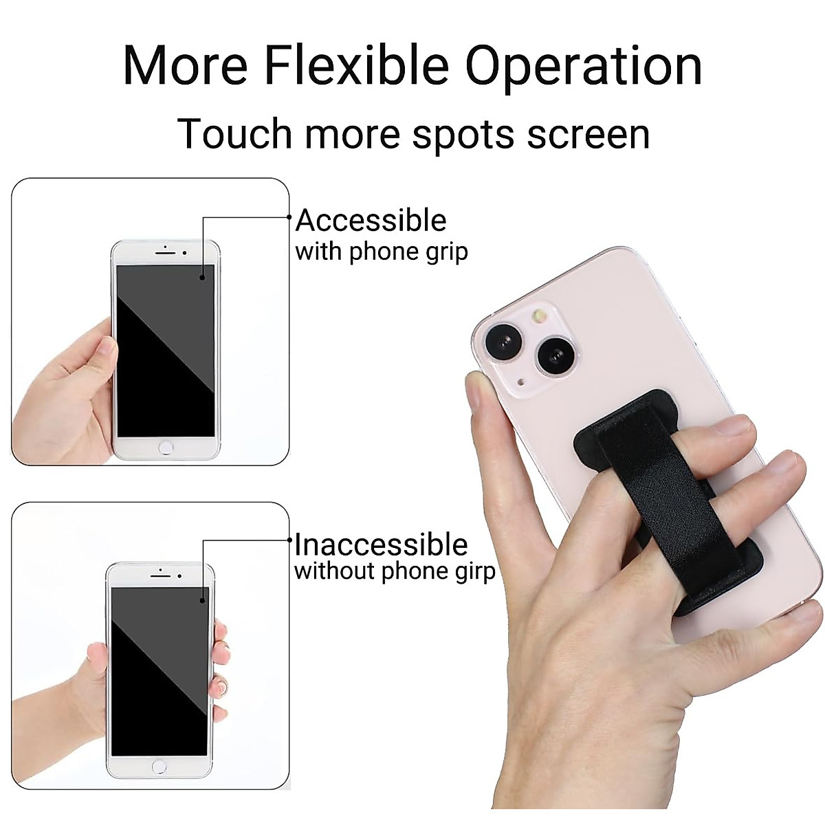 WUOJI Cell Phone Finger Grip Strap Holder for Hand, Finger Strap Phone Holder, New Slim Finger Loop Selfie Grip Compatible with Most Smartphones - 2Pack(Black Darkpurple)