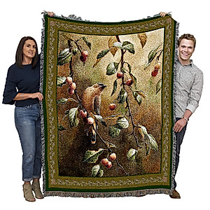 Pure Country Weavers Cherry Chase Blanket - Bird Garden Floral Gift Tapestry Throw Woven from Cotton - Made in The USA (72x54)