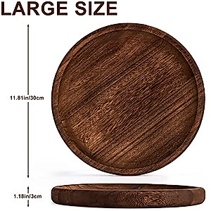 Yangbaga 11.8InWood Rustic Round Decorative Serving Tray，Ottoman Centerpiece Candle Holder Trays ，Farmhouse Tray for Kitchen Countertop& Home Decor &Coffee Table