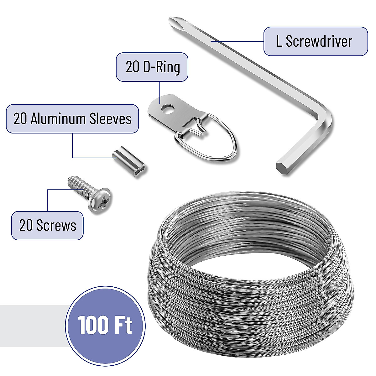 Mr. Pen- Picture Hanging Wire Kit, 100Ft Picture Wire Hanging, D Rings Picture Hanging, Picture Frame Hanging Kit, Picture Frame Wire, Wall Hanging Kit, Wire for Hanging Pictures, Painting Hanging Kit