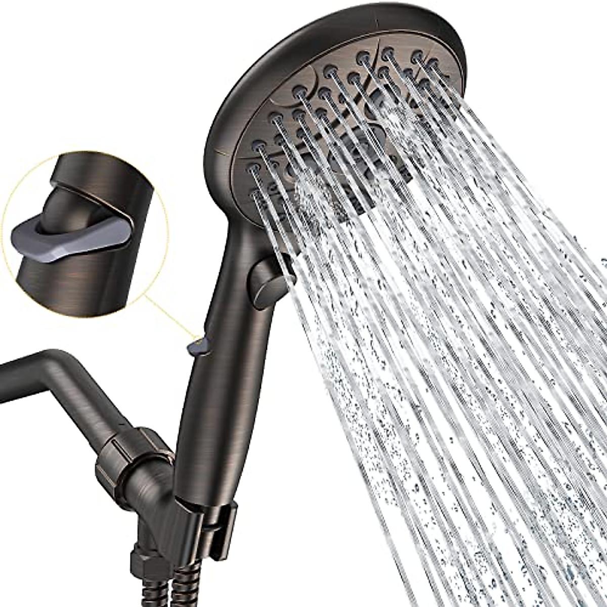 SunCleanse Shower Head, 7 Settings Hand held Shower with ON/OFF Pause Switch, Oil Rubbed Bronze High Pressure Shower Head with 71 inch Hose